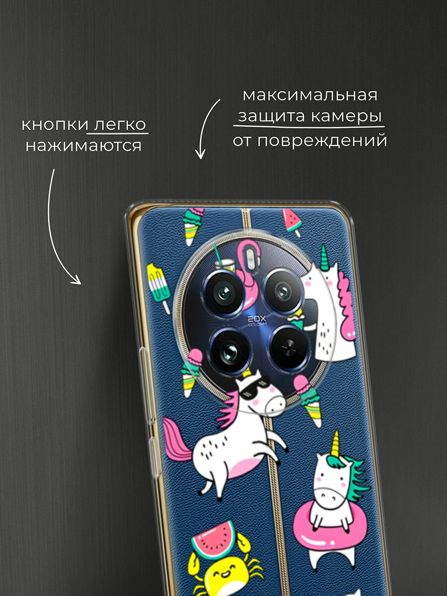Чехол на Realme 12 Pro / Реалми 12 Про с принтом "Единороги в отпуске", прозрачный — фото 1