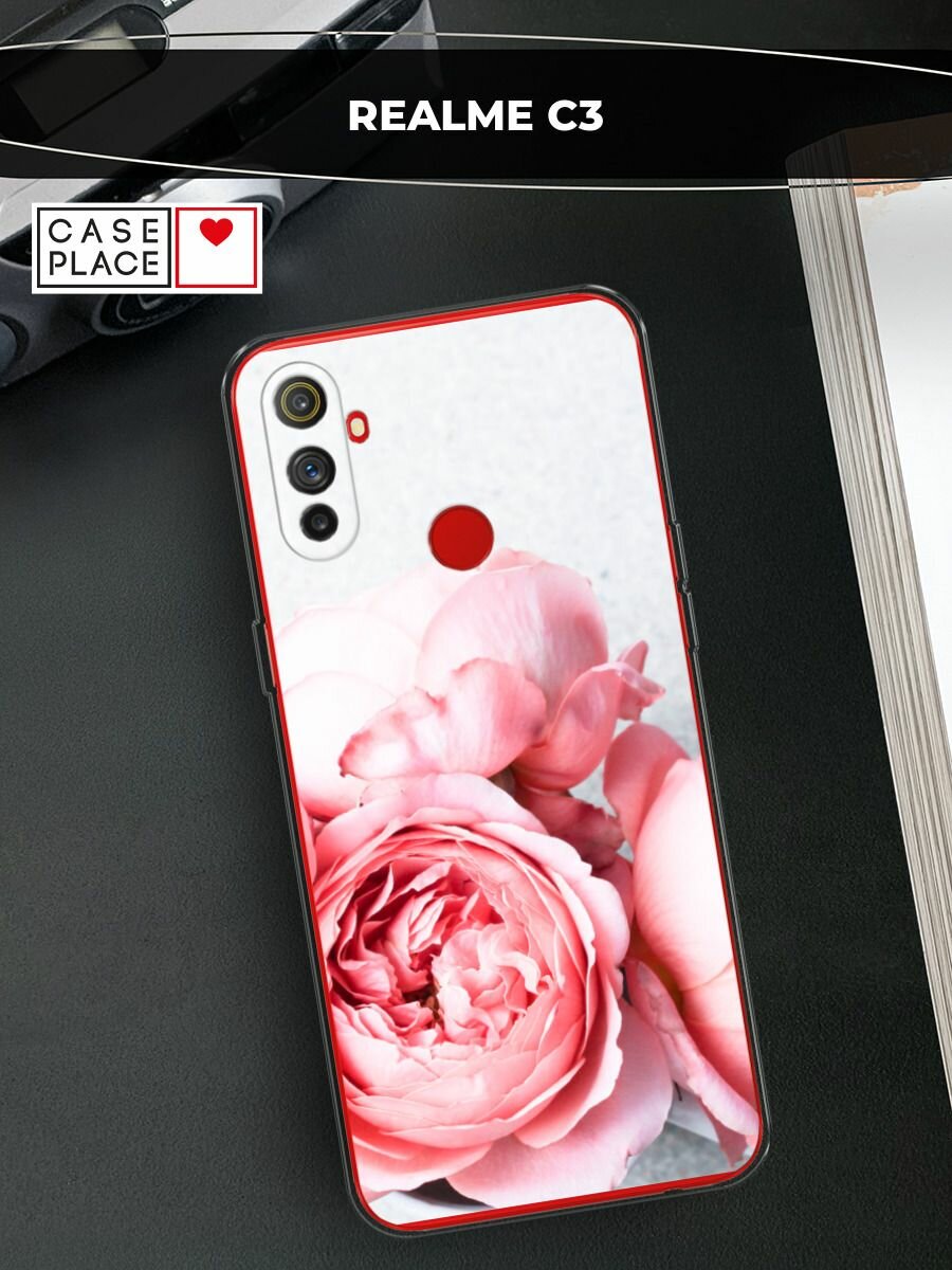 Силиконовый чехол на Realme C3 / Реалми C3 с принтом "Пионы на белом"