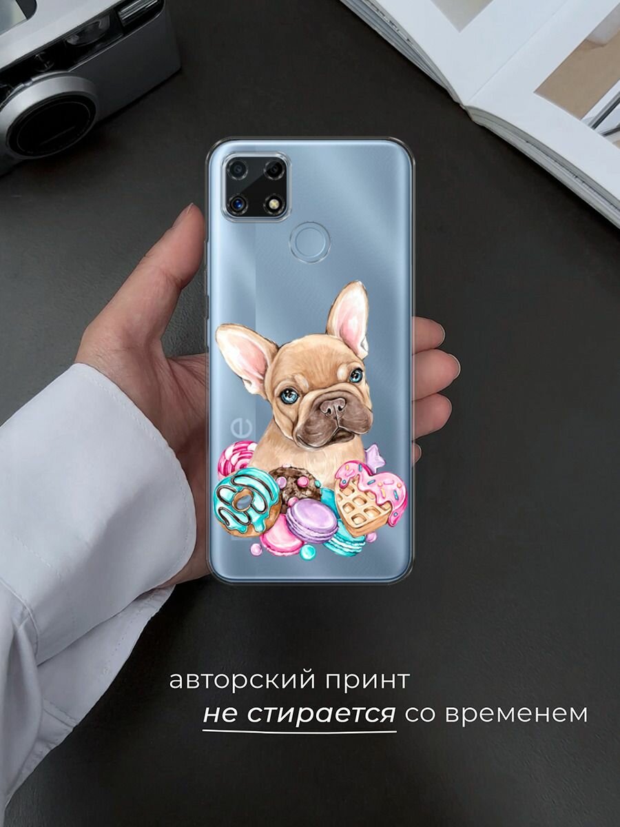 Чехол на Realme C25/C25s / Реалми С25/C25s с принтом "Бульдог и сладости", прозрачный — фото 1