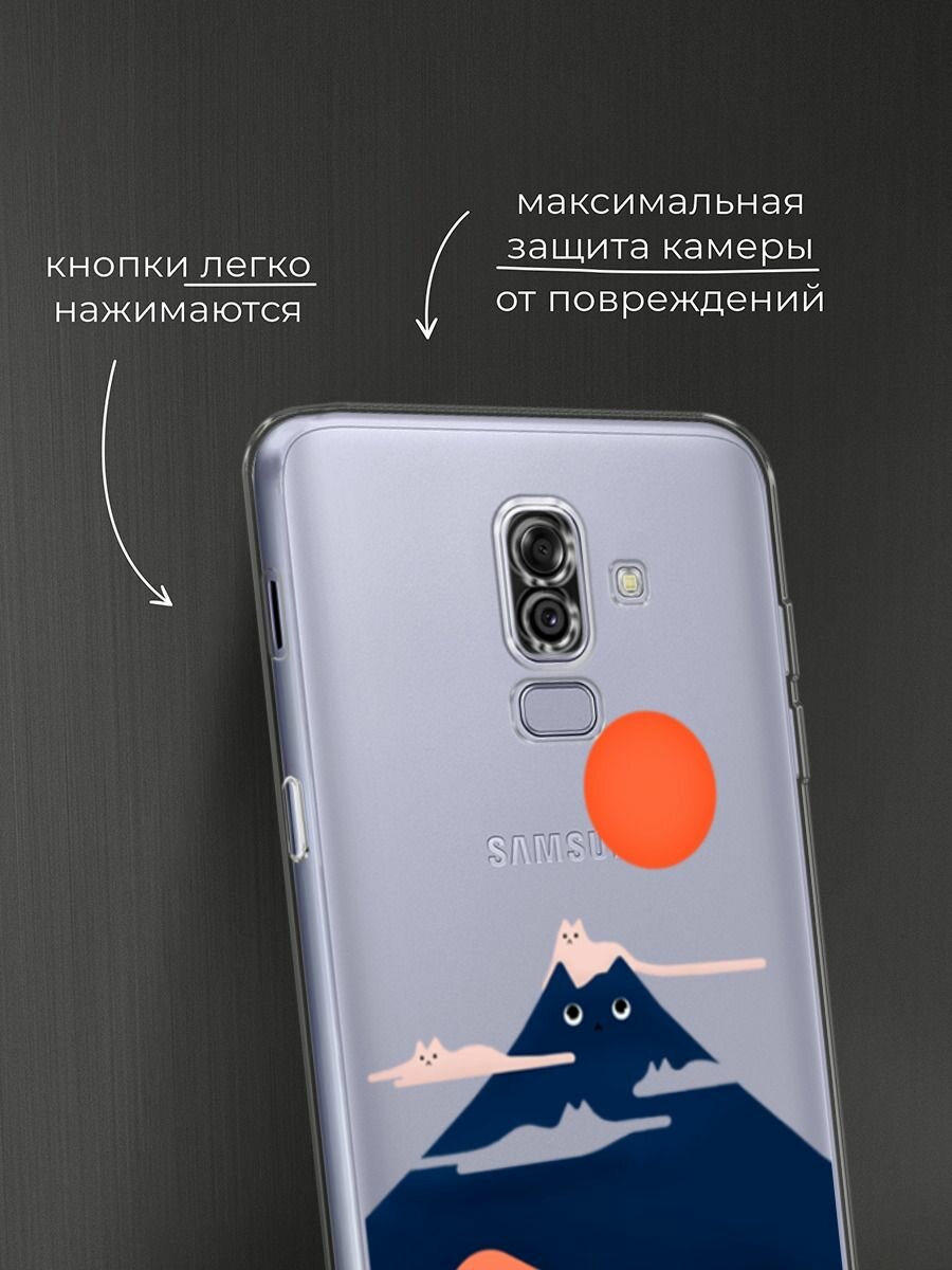 Чехол на Samsung Galaxy J8 / Самсунг Галакси Джей 8 с принтом "Кот-гора", прозрачный — фото 1