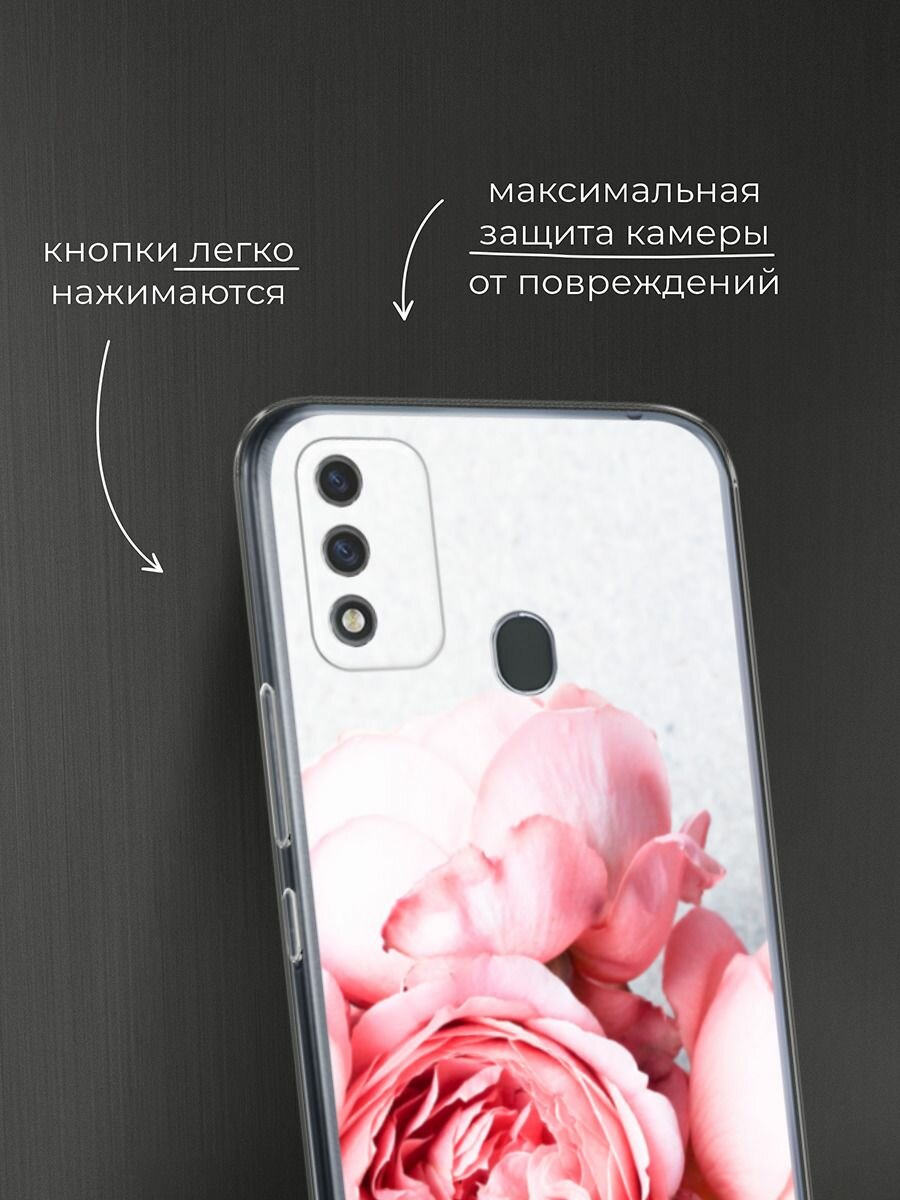 Силиконовый чехол на Itel A48 / Ител А48 с принтом "Пионы на белом" — фото 1