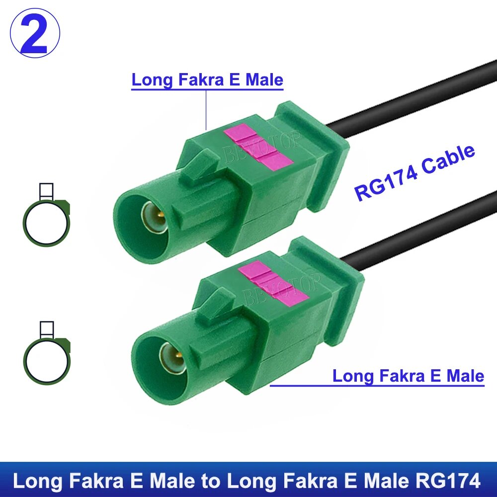 BEVOTOP Fakra E кабель RG174 зеленый 10см-10м 2M, Fakra L E M to L E M