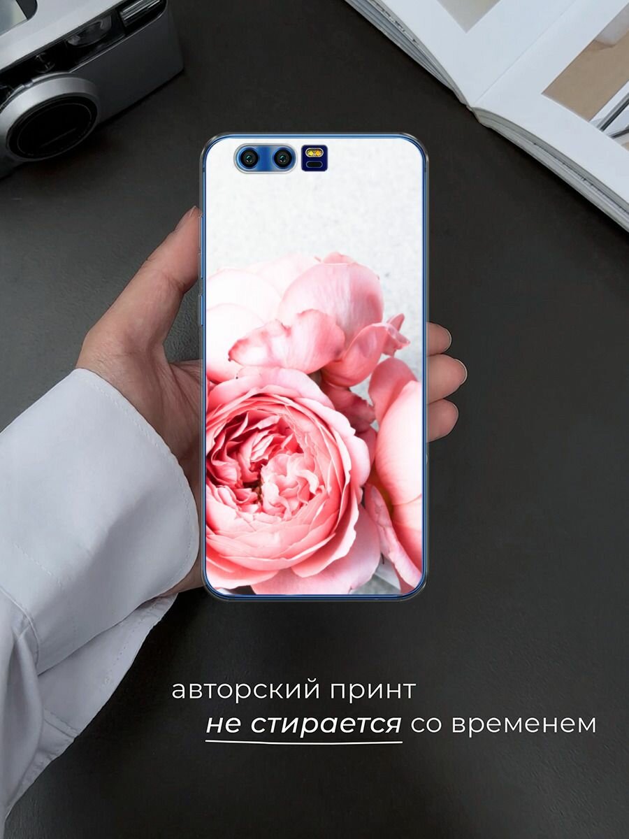 Силиконовый чехол на Honor 9 / Хонор 9 с принтом "Пионы на белом" — фото 1