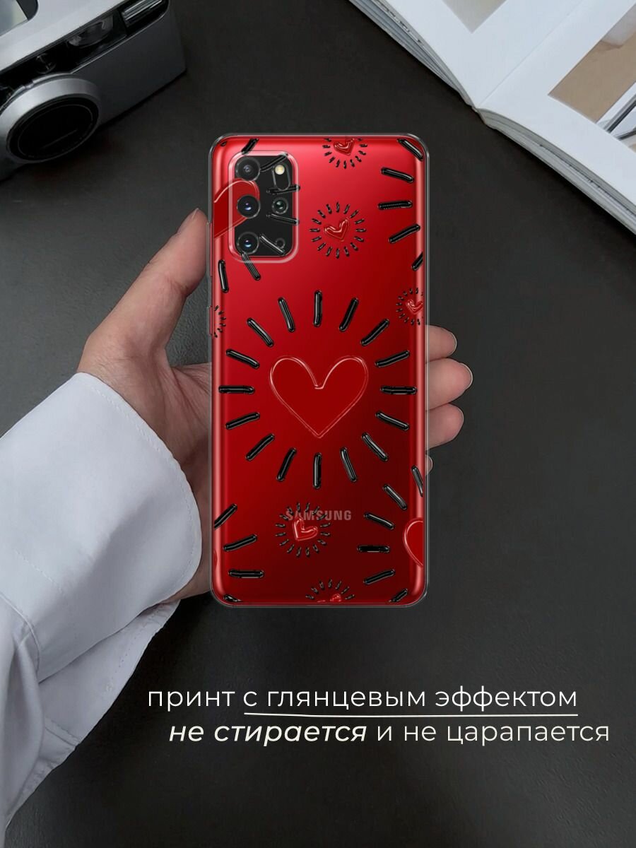 Чехол на Samsung Galaxy S20 + / Самсунг Галакси S20 Плюс с принтом "Бордовые сердца паттерн" — фото 1