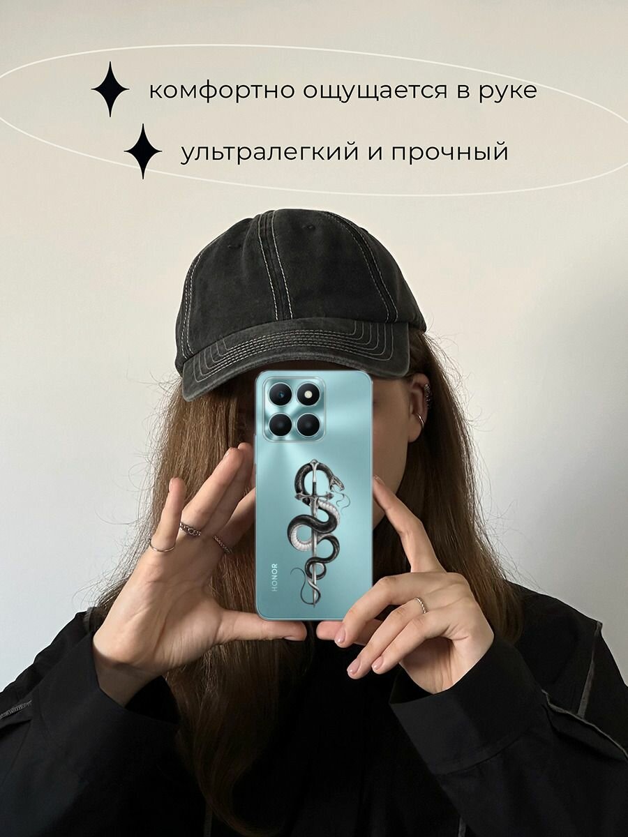 Чехол на Honor X6A / Хонор X6A с принтом "Змея с мечом чёрная", прозрачный — фото 1