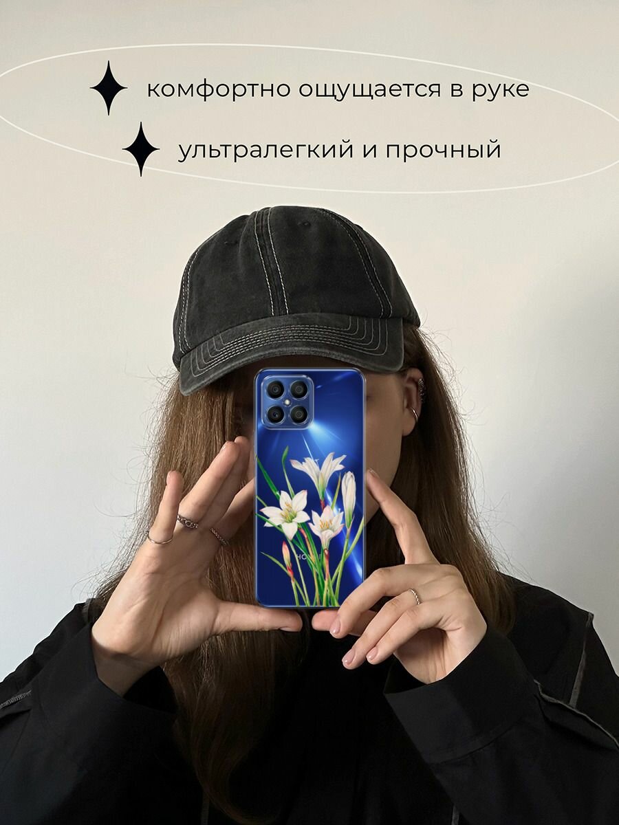 Чехол на Honor X8 / Хуавей X8 с принтом "White lily", прозрачный — фото 1