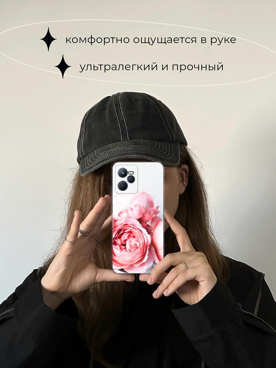 Силиконовый чехол на Realme C35 / Реалми C35 с принтом "Пионы на белом" — фото 1