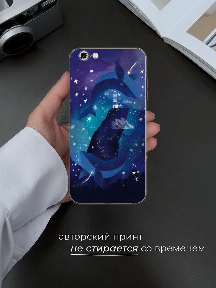 Чехол на Apple iPhone 6 Plus/6S Plus / Айфон 6 Плюс/Айфон 6С Плюс с принтом "Ночные киты" — фото 1