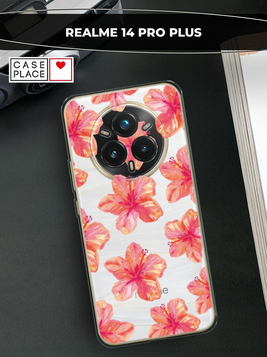 Чехол на Realme 14 Pro+ / Реалми 14 Про+ с принтом "Pink flowers"