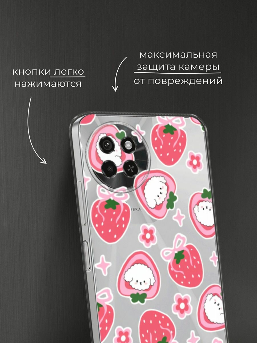 Чехол на Itel S23 / Ител S23 с принтом "Кудрявый пес в клубнике", прозрачный — фото 1
