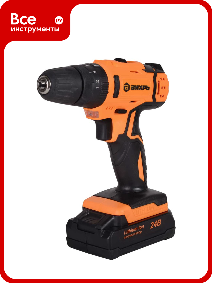 Аккумуляторная, Вихрь, дрель-шуруповерт Вихрь ДА-24Л-2кУ 72/14/19, Пластиковый
