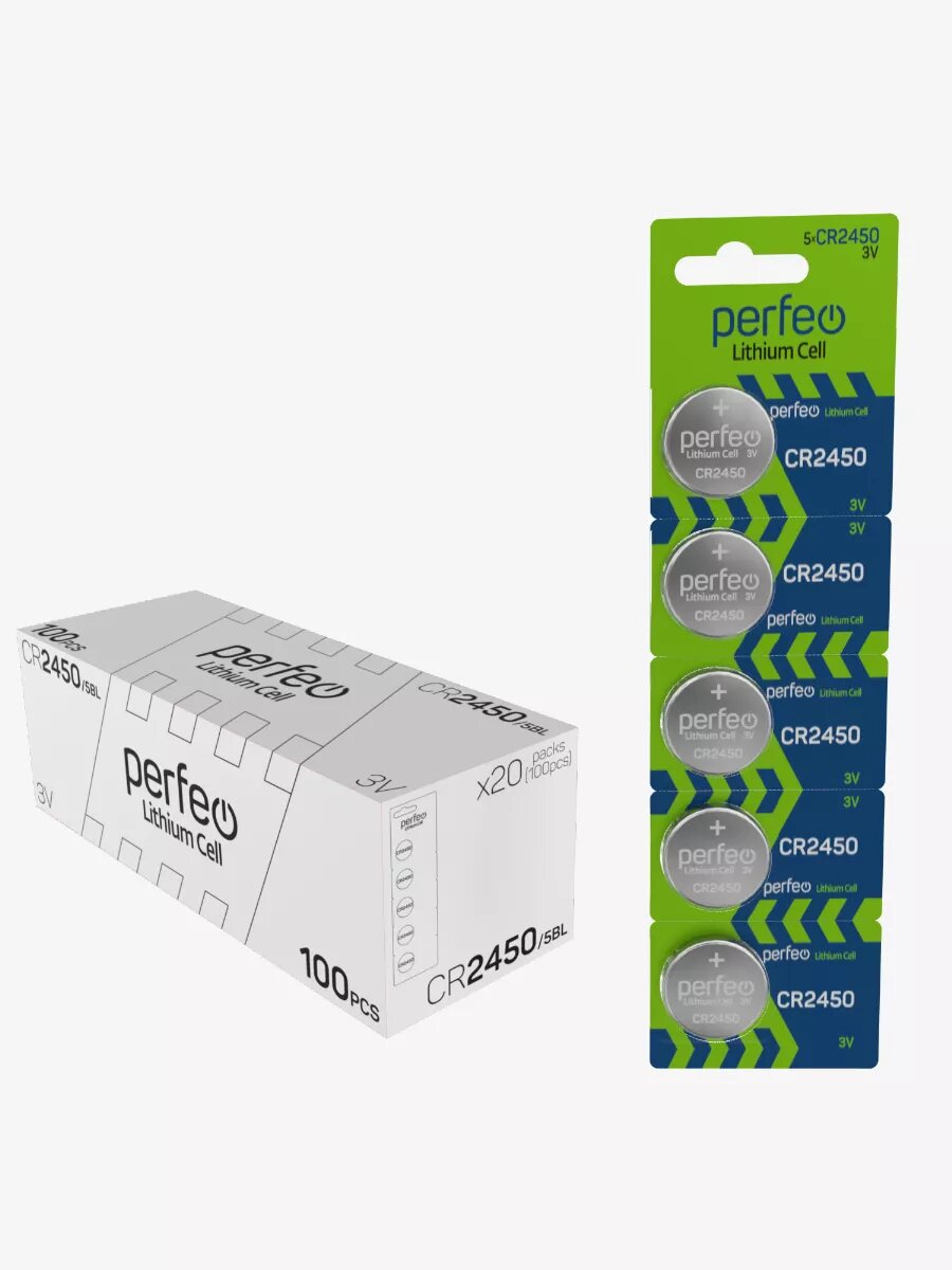Батарейка Perfeo "CR2450", литиевая, CR2450, 3В, блистер, 100 штук