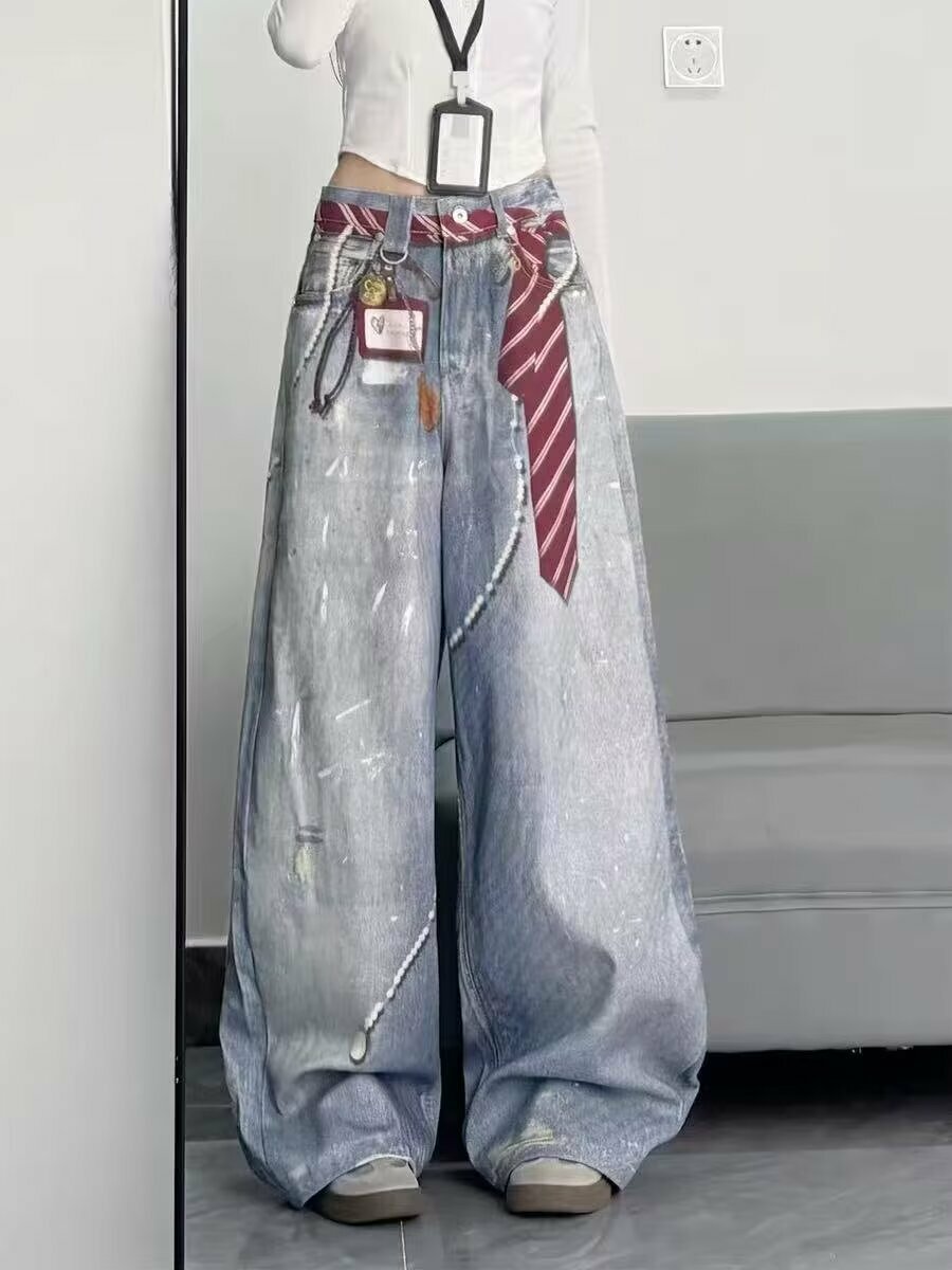 Женские джинсы LI Mall Плюс размер амерканские ошитые — рваные свободные стройные драпировочные штаны, Размер_2XL