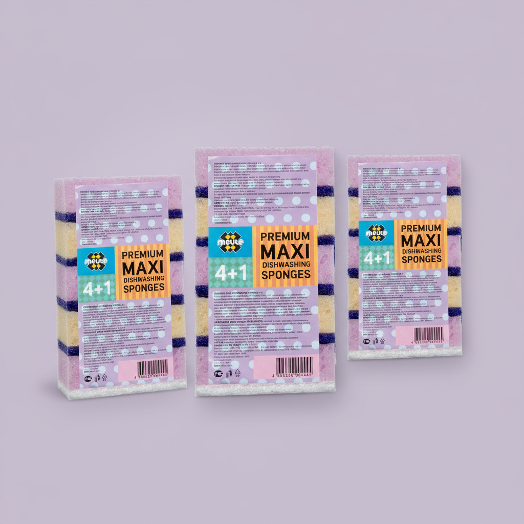 Premium губки для мытья посуды MAXI MEULE 4+1 , для стойких загрязнений и деликатных поверхностей, набор 15 губок