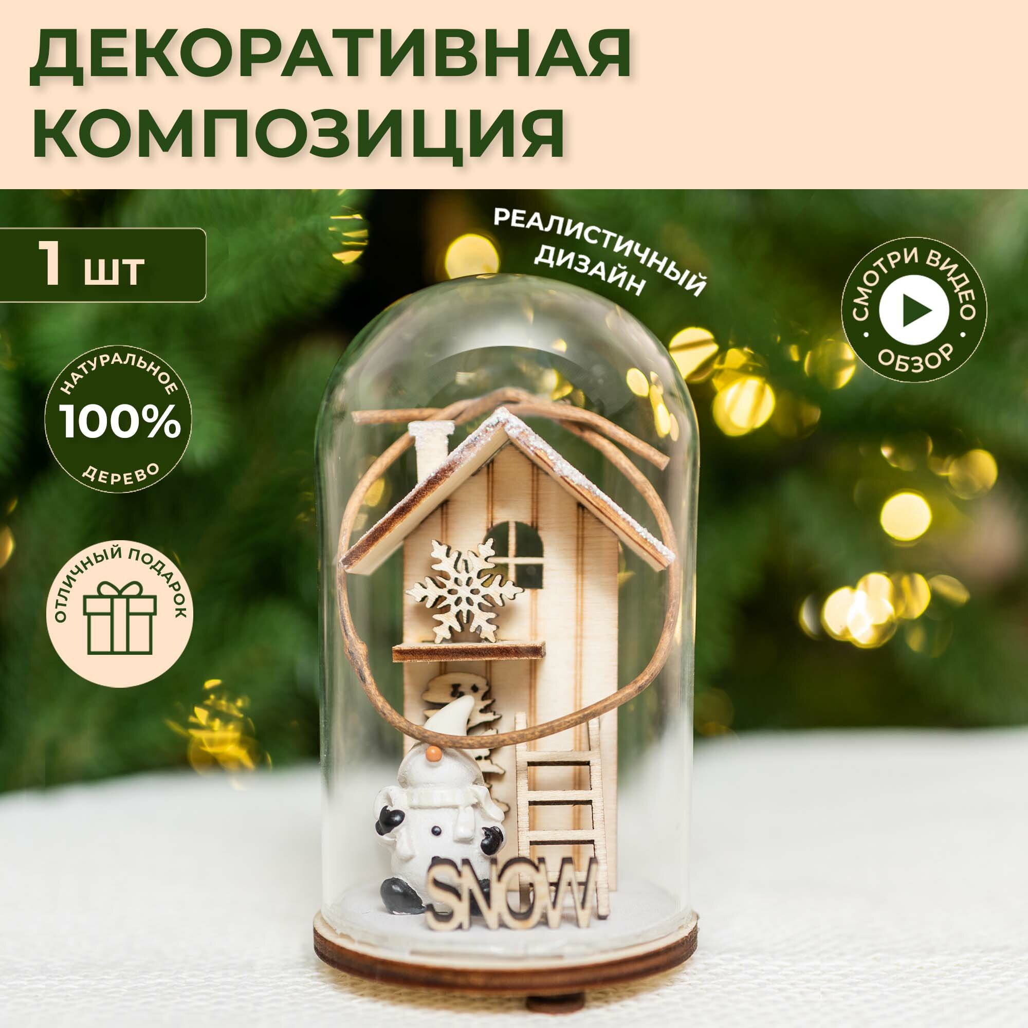 Новогодняя декоративная фигурка/ композиция под куполом 12х7см.