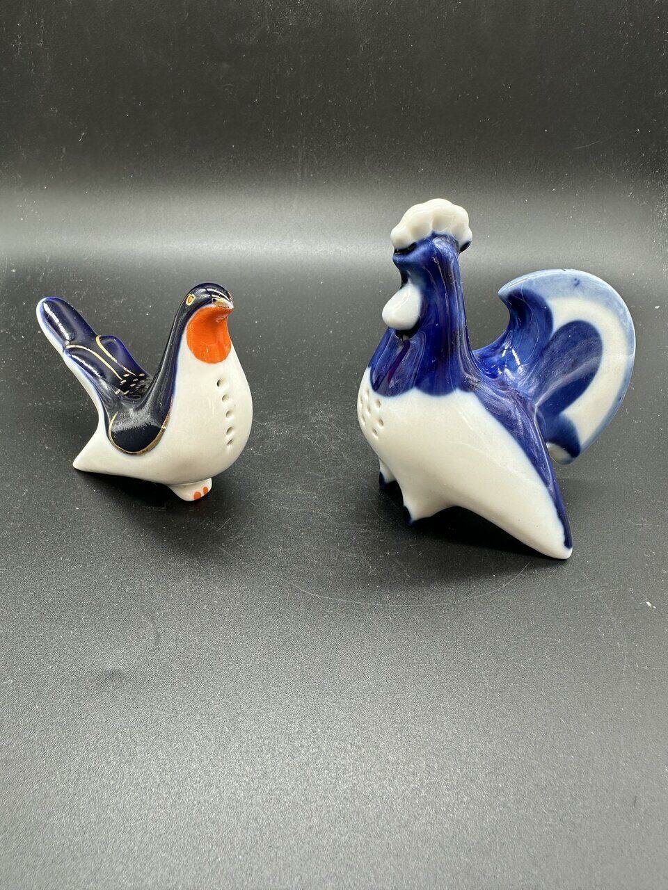 Статуэтка Петушок и курочка Солонка и перечница Лфз Фарфор ссср 70 годы винтажная