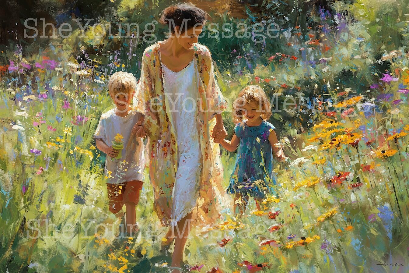 Открытка маме "Прогулка с мамой",10 x 15, с конвертом