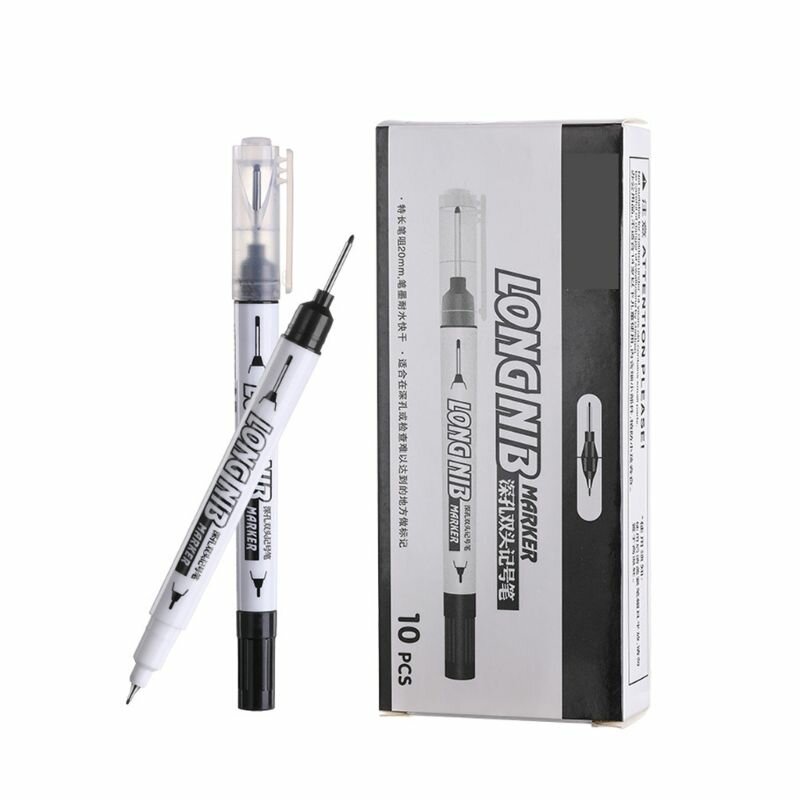 1 коробка из 10 фломастеров с двойной головкой и длинными наконечниками-черные