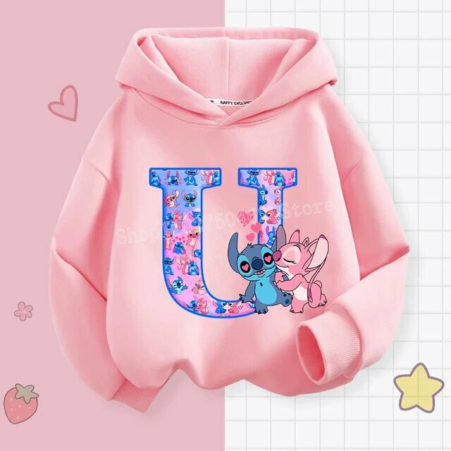 Толстовка с капюшоном Stitch Angel Letter AZ для девочек с рисунком Диснея, детская зимняя толстая теплая толстовка, детская одежда, подарок