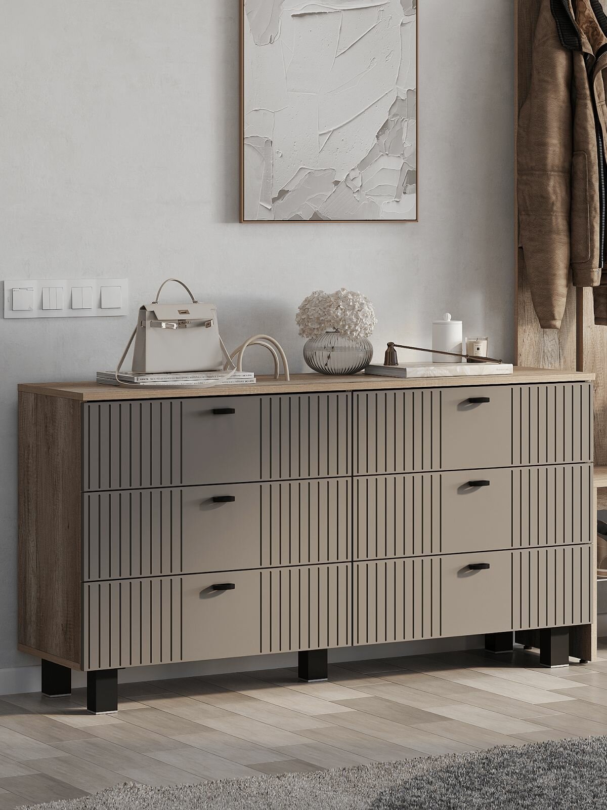 ARNIKA Комод с ящиками для одежды Олива КМ-04, Дуб каньон, Муссон софт, 130х38х70 см