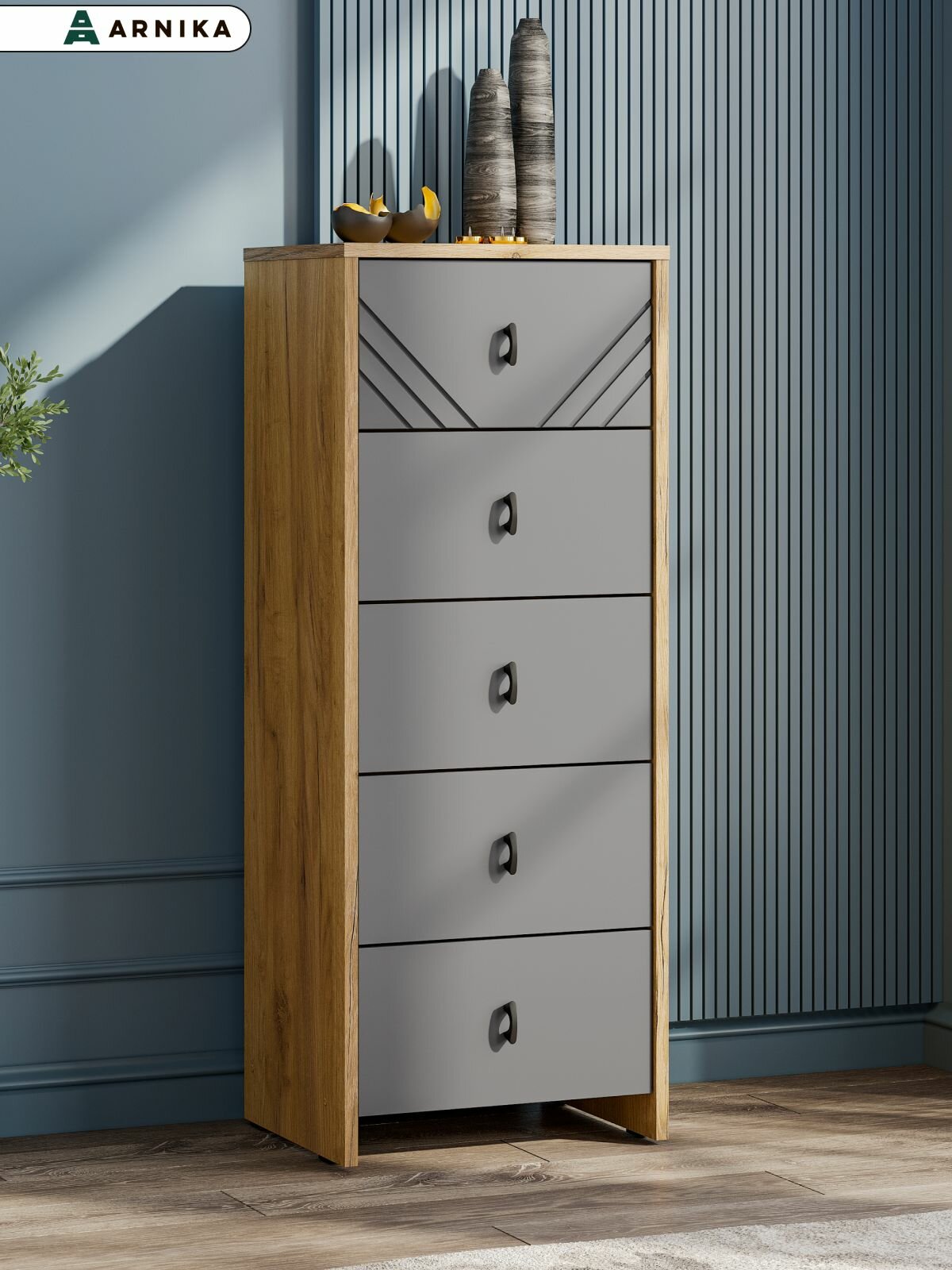 ARNIKA Комод с ящиками для одежды Байкал 40,2х33,1х103 см, Дуб золотой, Графит