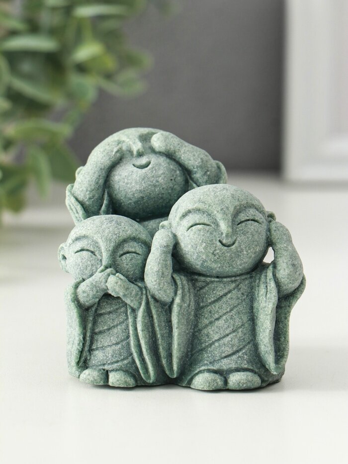Фигурка песчаник «Статуя Дзидзо - не вижу, не слышу, не скажу», 5.8×7×7 см