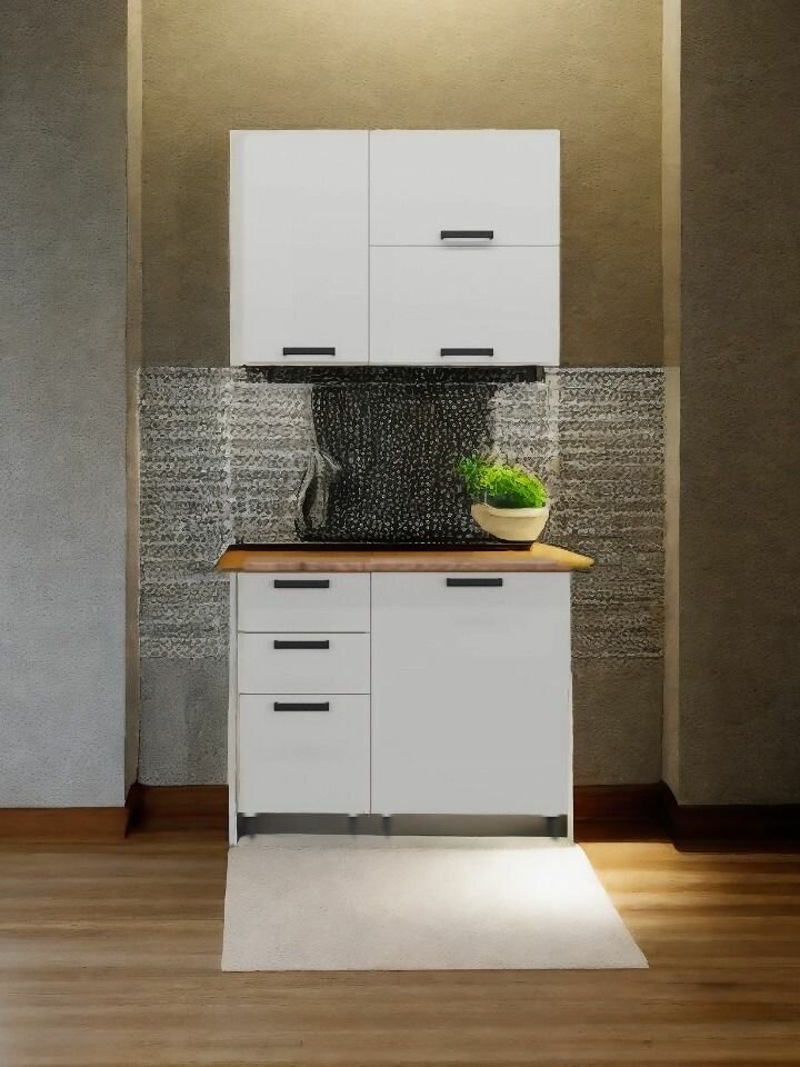 ARNIKA Кухонный гарнитур со столешницей 1м с 3 ящ Молочный, скоба черный, сонома