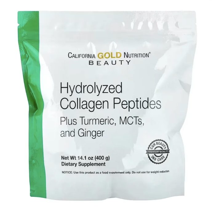 Сalifornia Gold (Solumeve), Hidrolyzed Collagen Peptides, гидролизованные пептиды коллагена с куркумой, МСТ и имбирем, 400 г