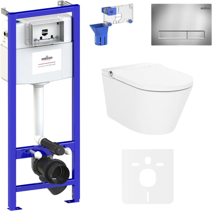 Комплект Lavinia Boho Унитаз подвесной Smart V-Clean 3359102R с микролифтом / Инсталляция RelFix 38010010 / Кнопка, Дозатор