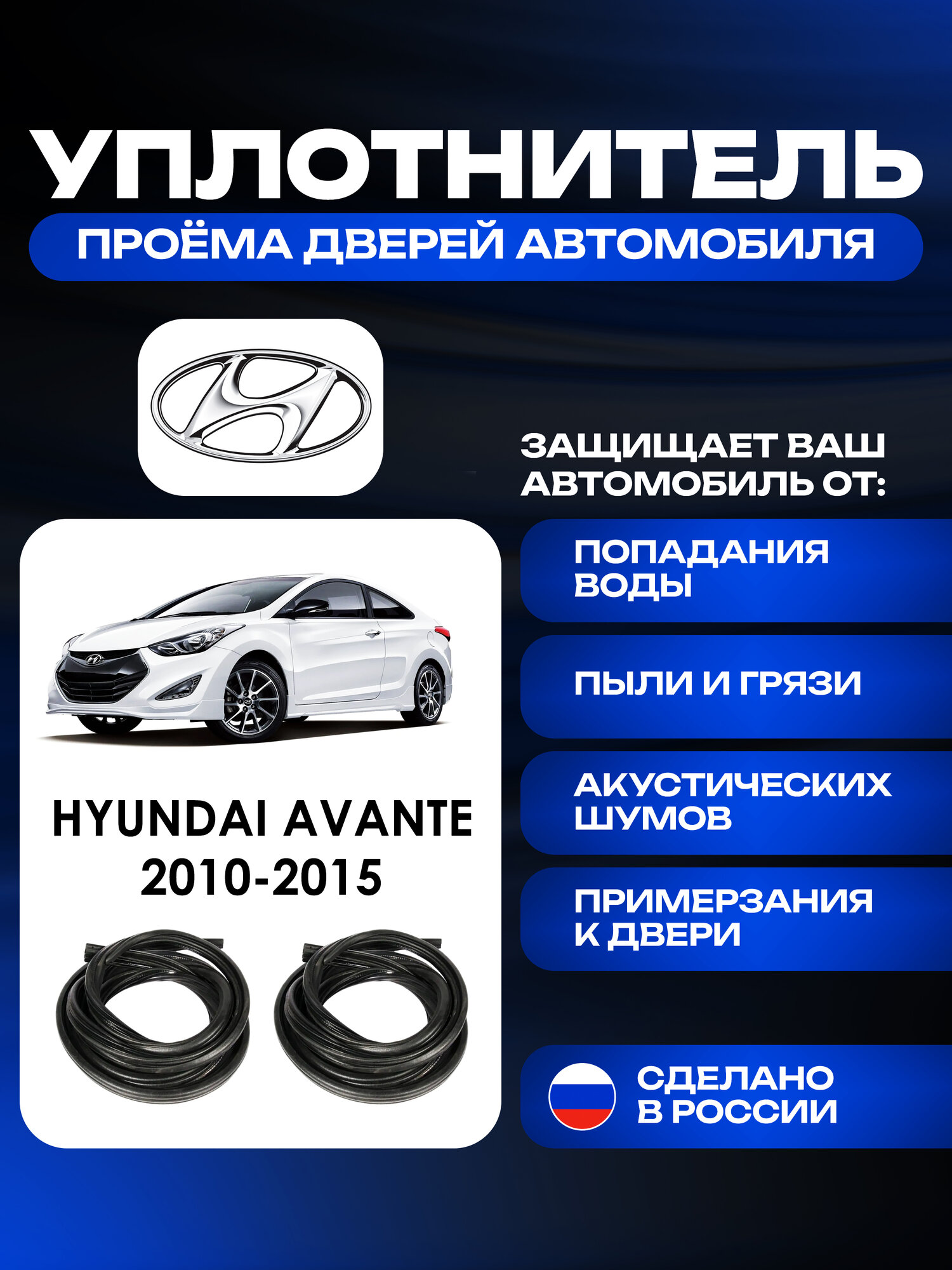 Уплотнитель (резинка) проёма передней двери (2 ШТ.) Hyundai Avante V (2010-2015) / Хендай Аванте 5 поколение