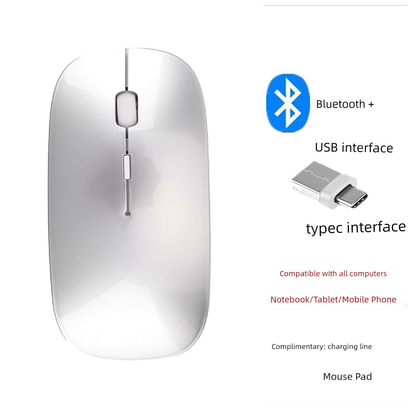 Беспроводная мышь Bluetooth подходит для планшетов Lenovo, Huawei, Xiaomi, Apple iPad, бесшумное использование дома, на