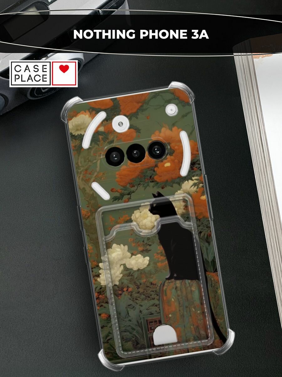 Чехол на Nothing Phone 3a (Нотинг Фон 3а) с картой и принтом black cat