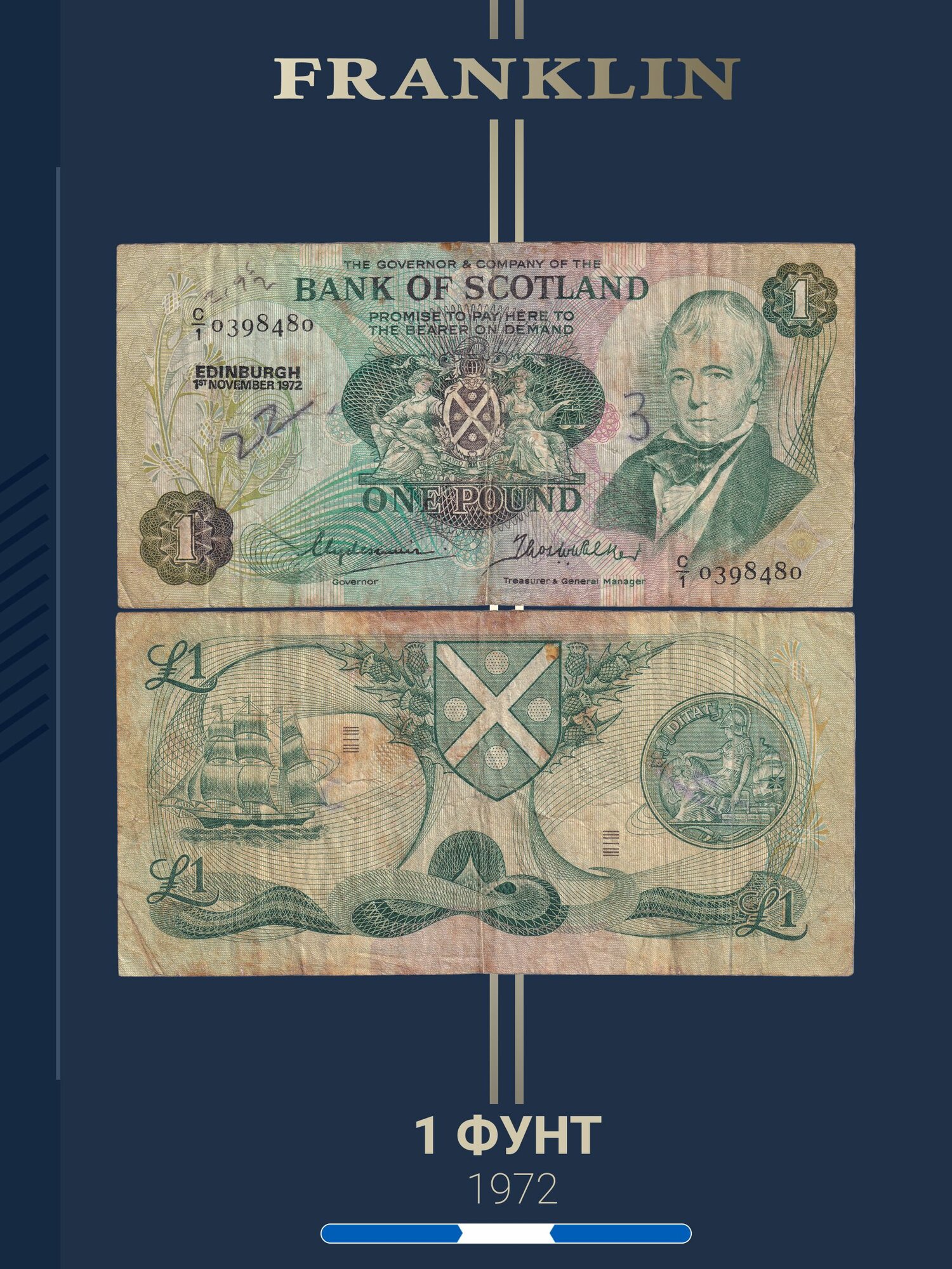 Банкнота Шотландия 1 фунт 1972 год (VG) Pick 111b.1