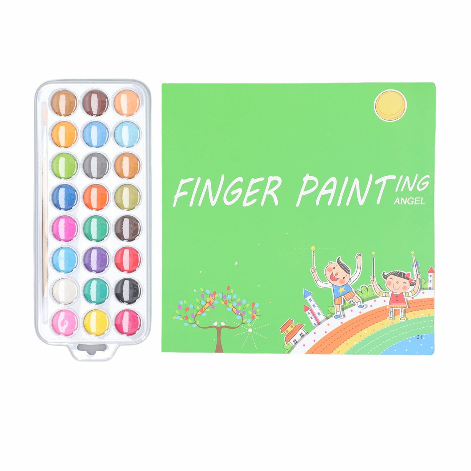 24 цвета детских красок с кистями, мелкая моторика, акварель, набор