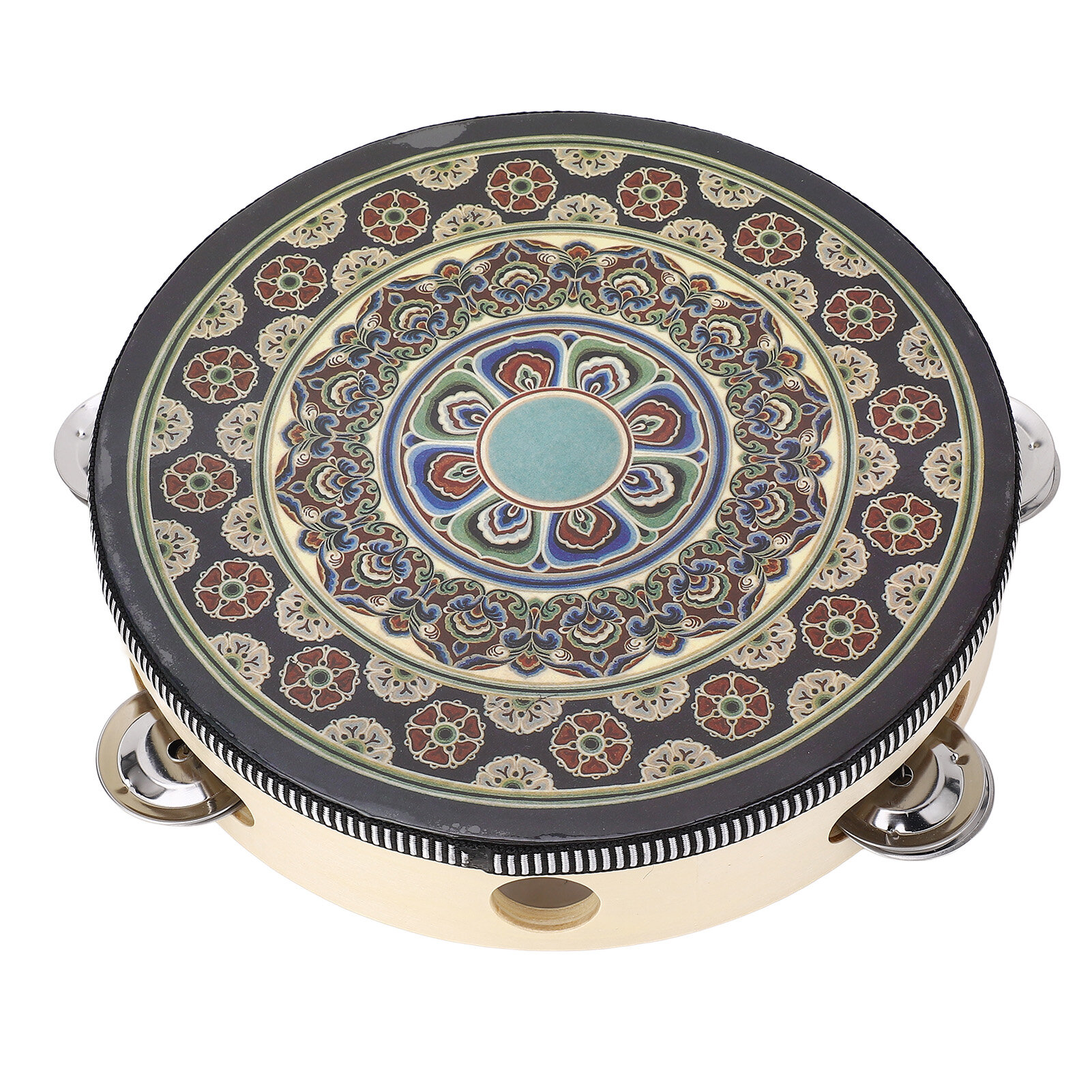 Ручная ручная бубнун 8 -дюймовый джинглс музыкальный образовательный инструмент для взрослых и детей черный цветок