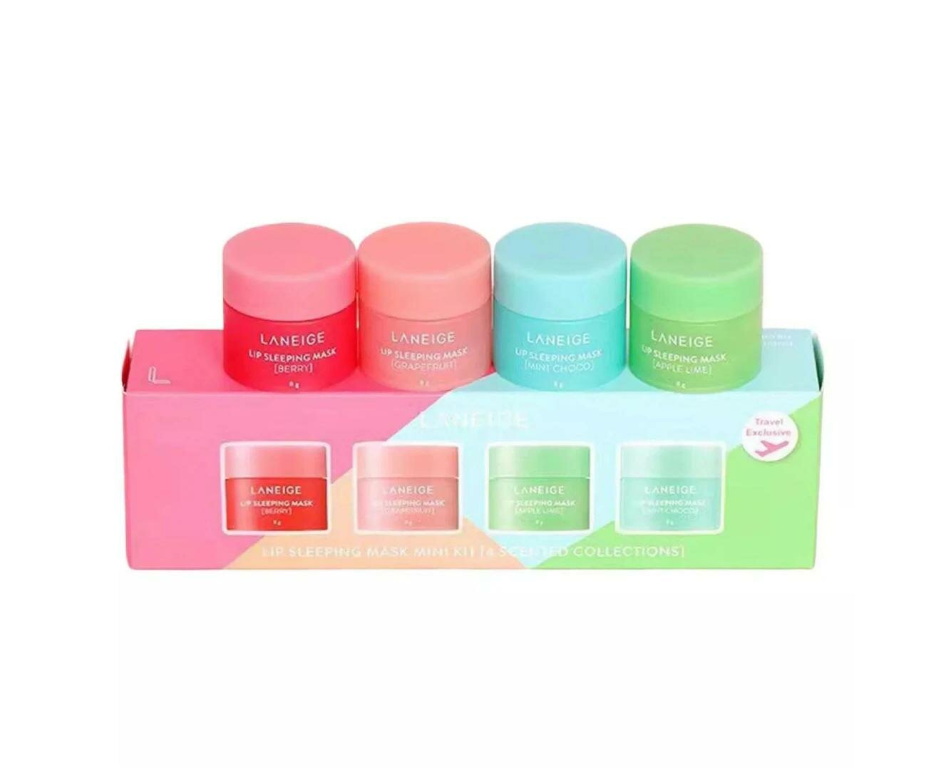 Laneige Lip Sleeping Mask Mini Set 4Pcs, Бальзам для губ, Маска для губ, Объем 2г/шт, Срок годности 3 года, Australia