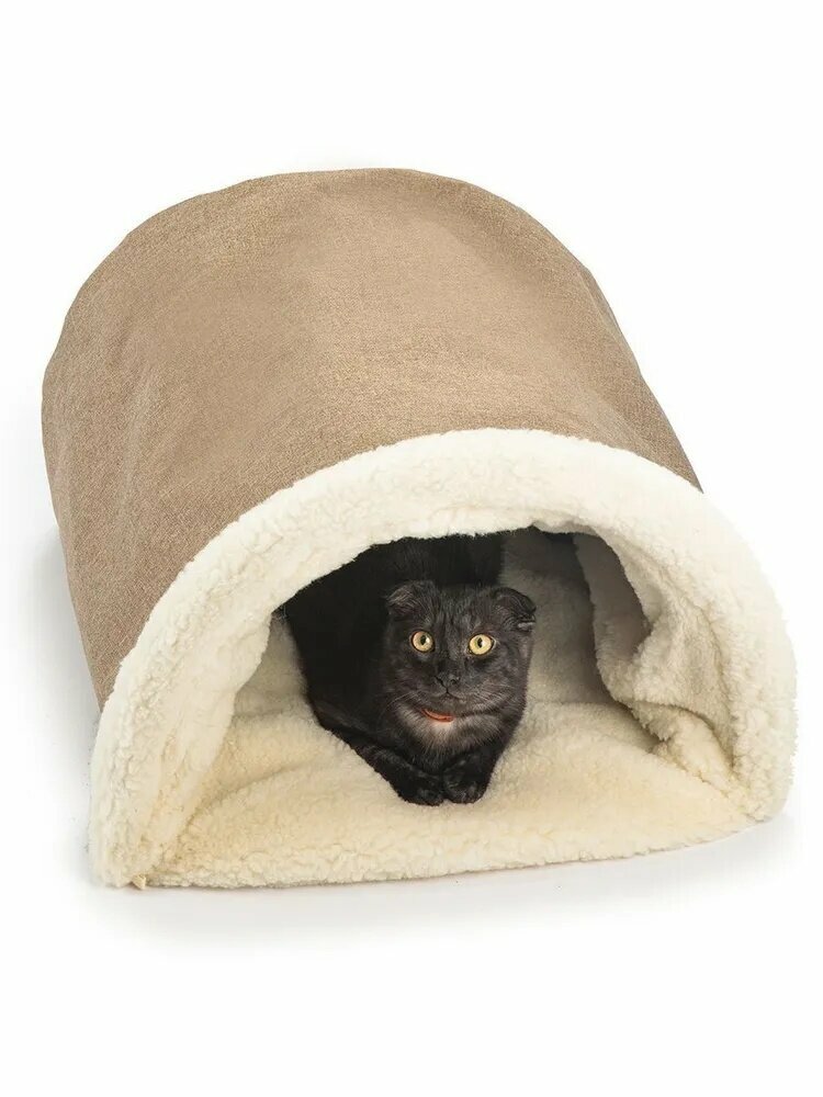 Домик норка для собак, тоннель для кошек, меховая лежанка для животных 50*45*35 см