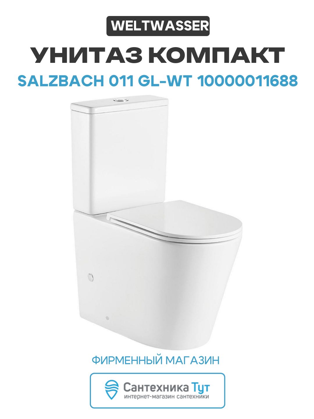 Унитаз-компакт WeltWasser Salzbach 011 GL-WT 10000011688 с бачком и сиденьем Микролифт белый фаянс напольный