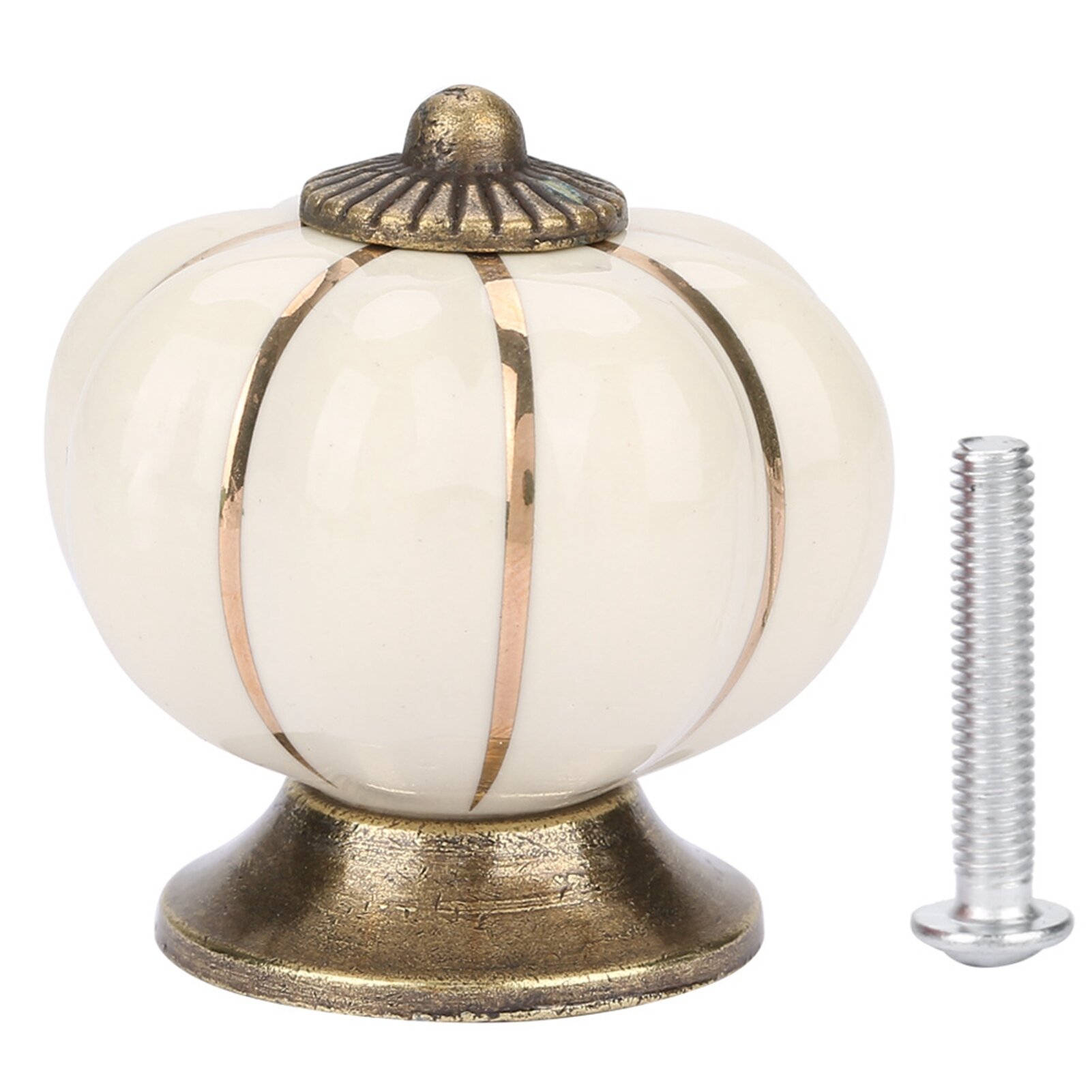 Керамические ручки в форме тыквы в европейском стиле для шкафов, ящиков и другой мебели (бежевые).