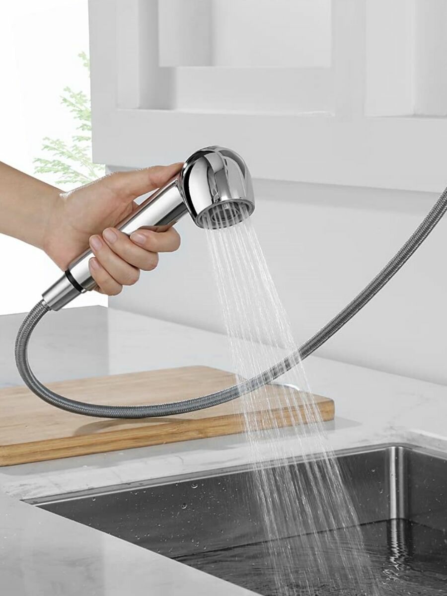 Лейка для кухонного смесителя (выдвижная) 2-х режимная, парикмахерская лейка ROBERN F26 1C, насадка для душа животных, Блестящий хром