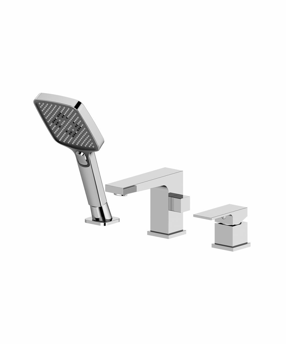 Смеситель на борт ванны врезной на 3 отверстия от бренда Vieir каскадный излив V393532-S матовое золото