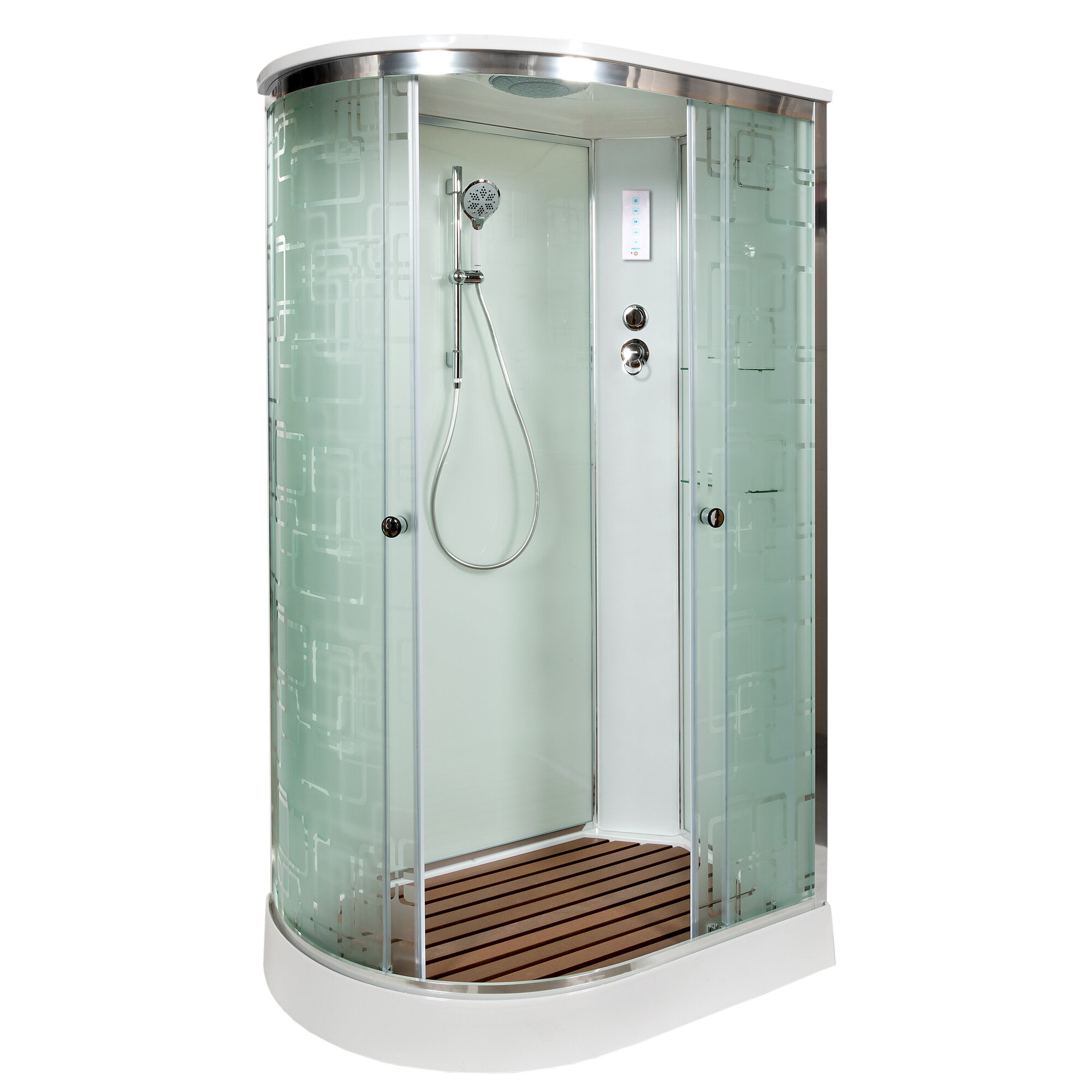 Душевая кабина DTO с крышей, низким поддоном и электрикой, матовое стекло с узором, 120х80х220 см, серия EM