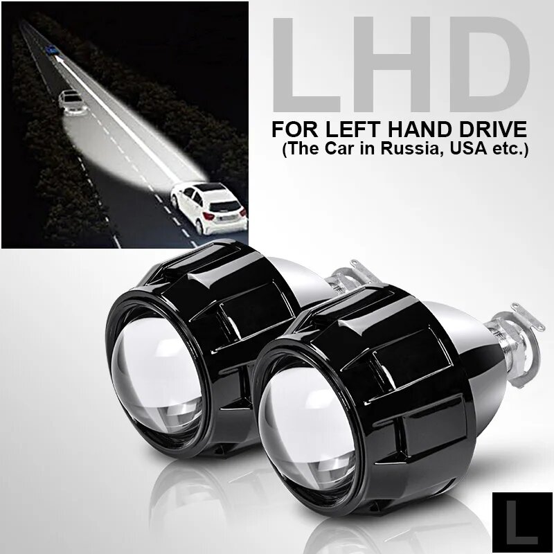 Фары биксенон универсальные RACBOX, 2,5 дюйма, в серебристом и черном корпусе, с ксеноновой светодиодной лампой H1, H4, H7, мотоциклетная и автомобильная фара, 2 шт. 2pcs Black LHD