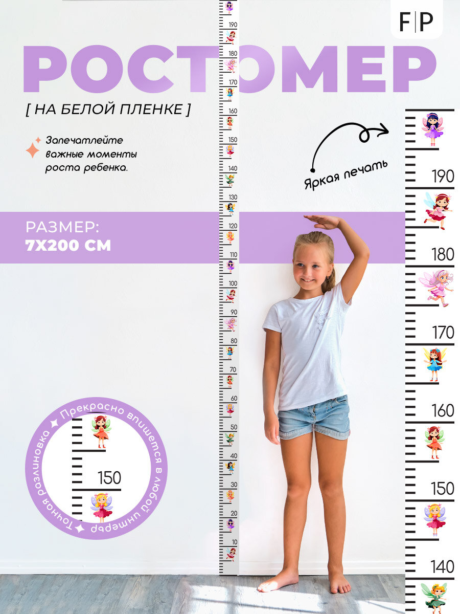 Наклейка интерьерная на стену ростомер-феи Foto Print для детей