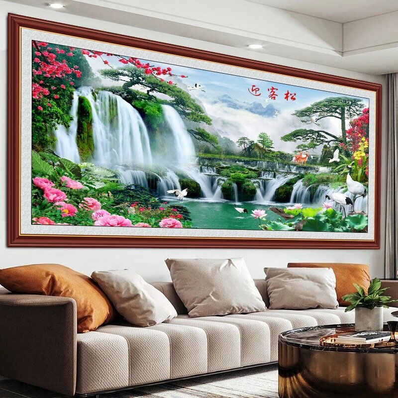 2025 Декоративная картина для стены за диваном, новая китайская стильная пейзажная живопись, текущая вода приносит богатство, самоклеящаяся обои-наклейка, мурал