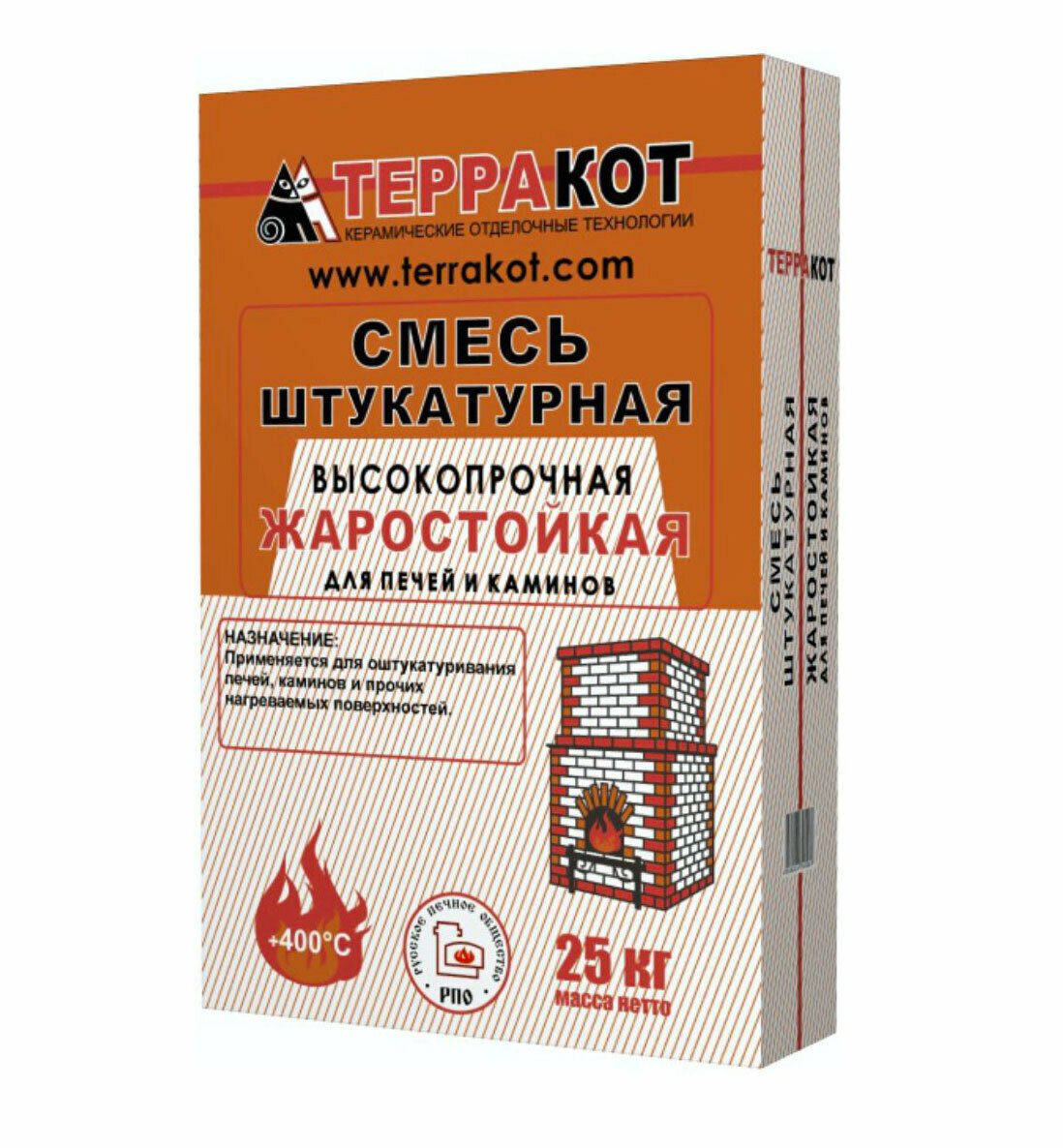 Терракот раствор штукатурный огнеупорный для печей и каминов (25кг)