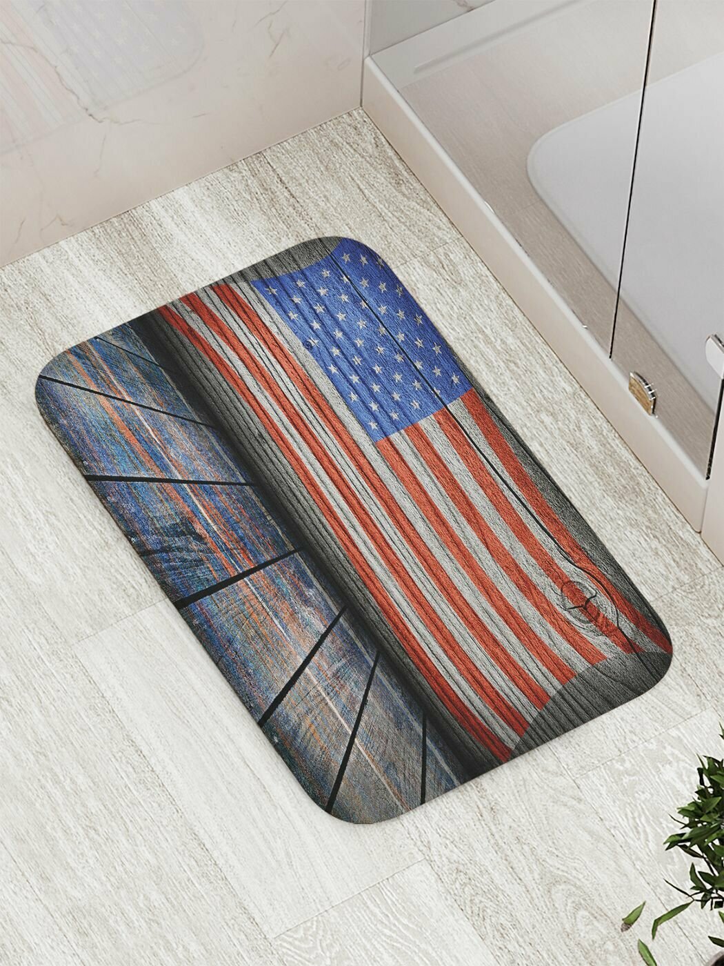 Коврик для ванной комнаты, туалета "Флаг США на половице" противоскользящий, 52х77 см, JoyArty