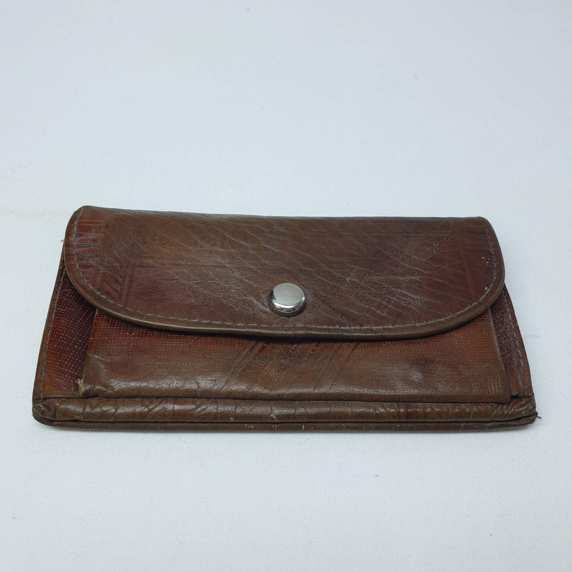 Винтажный кошелек 8х15 см, кожа, металлическая фурнитура, следы времени, СССР