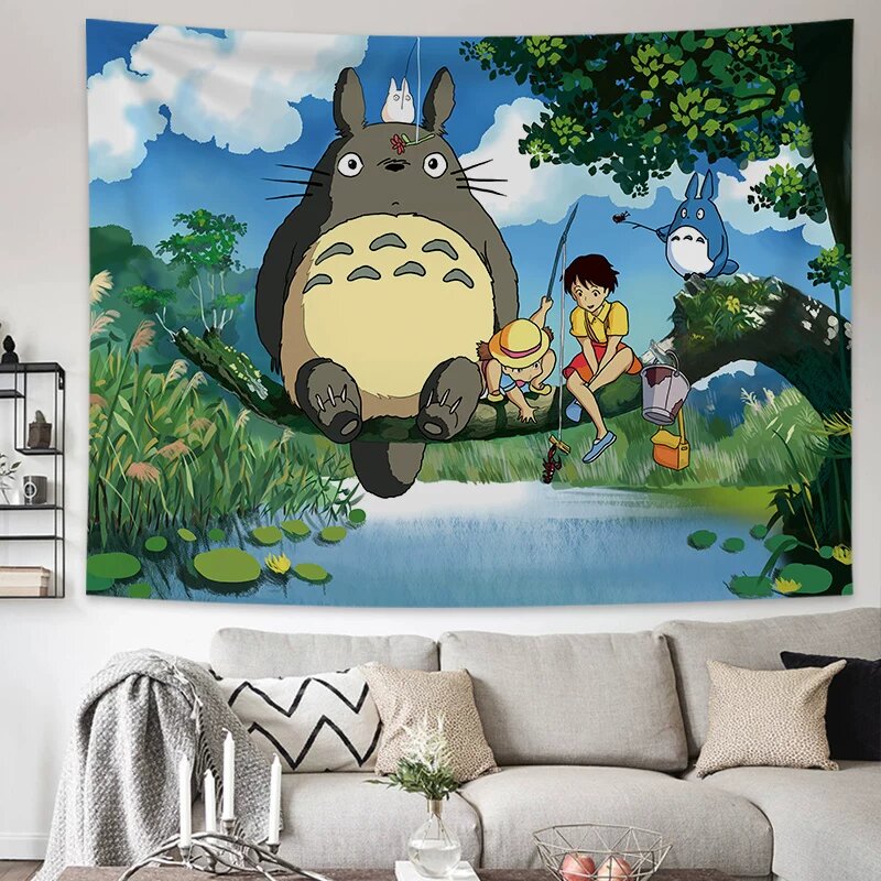 Тоторо аниме настенный рисунок 200x150 см для комнаты в общежитии с звездными огнями, простая установка
