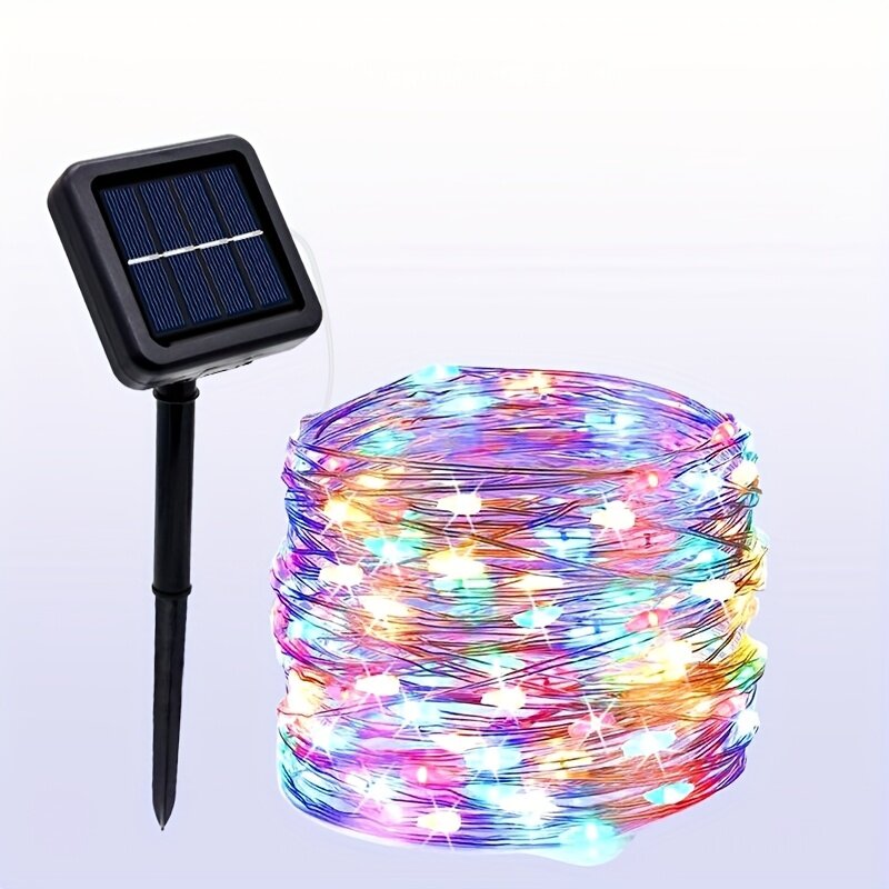Сверхъяркая солнечная светодиодная гирлянда на проводе, 100 LED, 12 м, 8 режимов, автоматическое включение в темноте, разноцветный свет, для сада, вечеринок, свадеб, декора